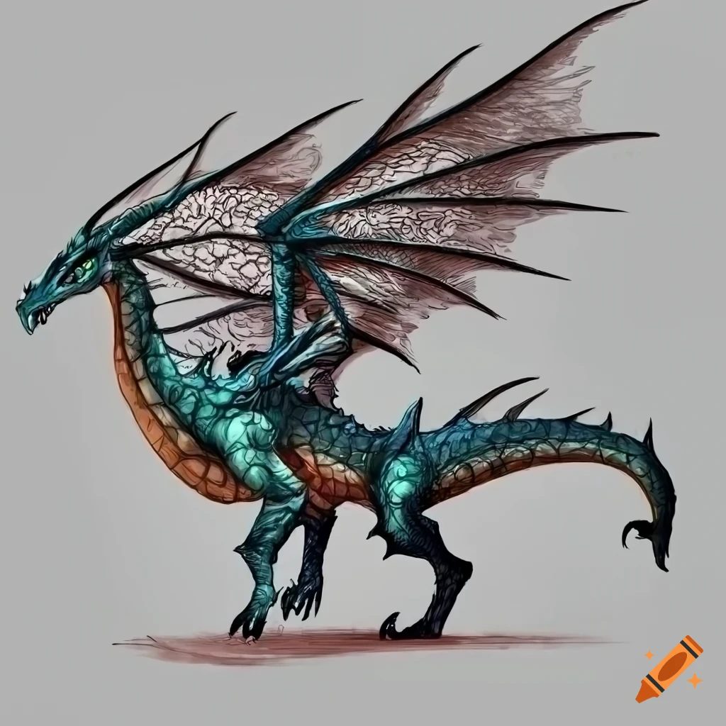 Dragon full length body, concept designs with side view, detailed ...