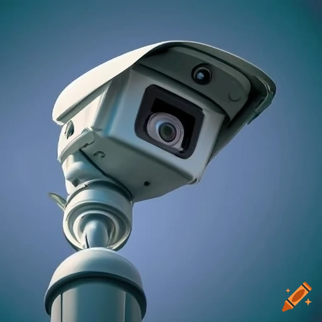 A surveillance camera monitoring the area
