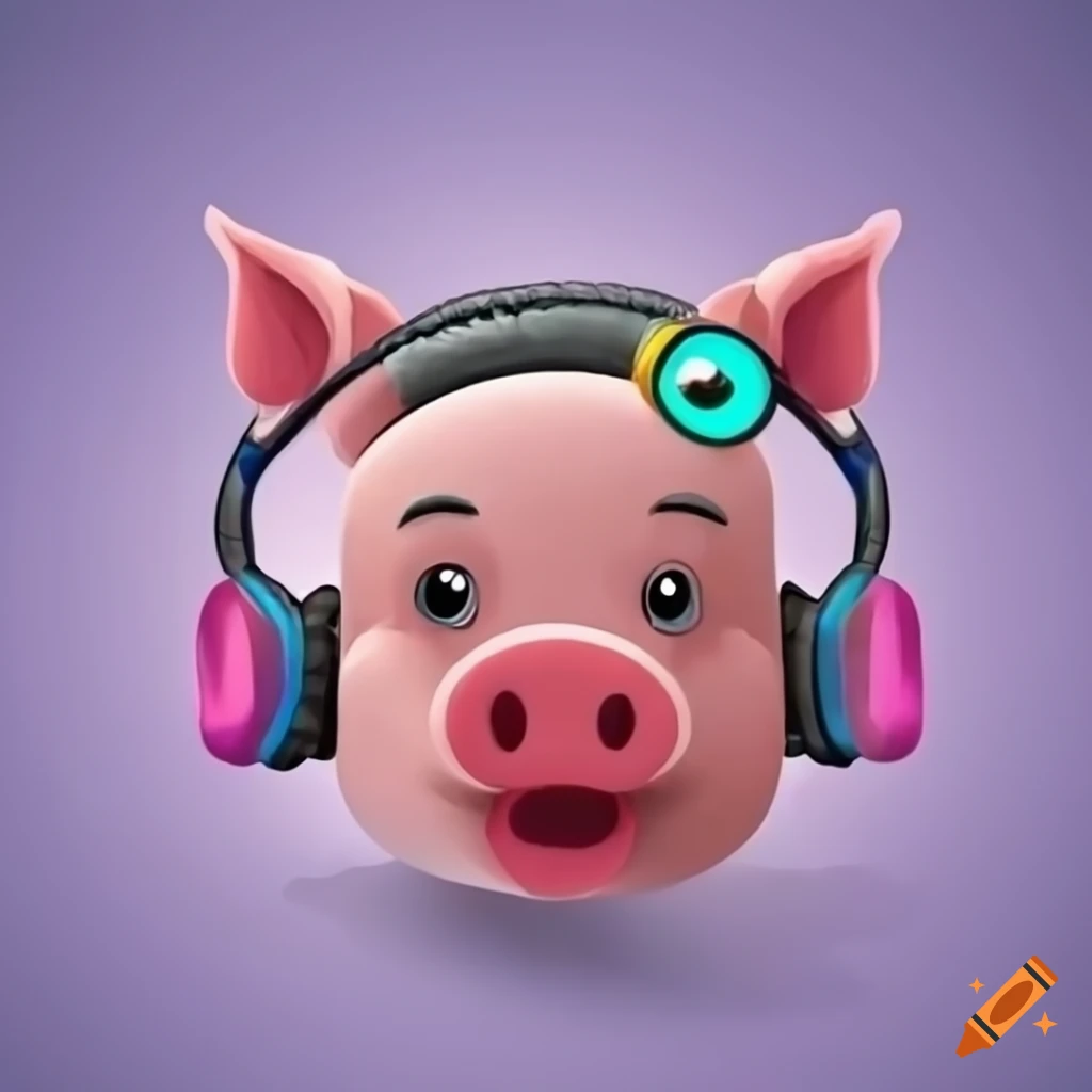 Animated cute piglet with gaming headset on