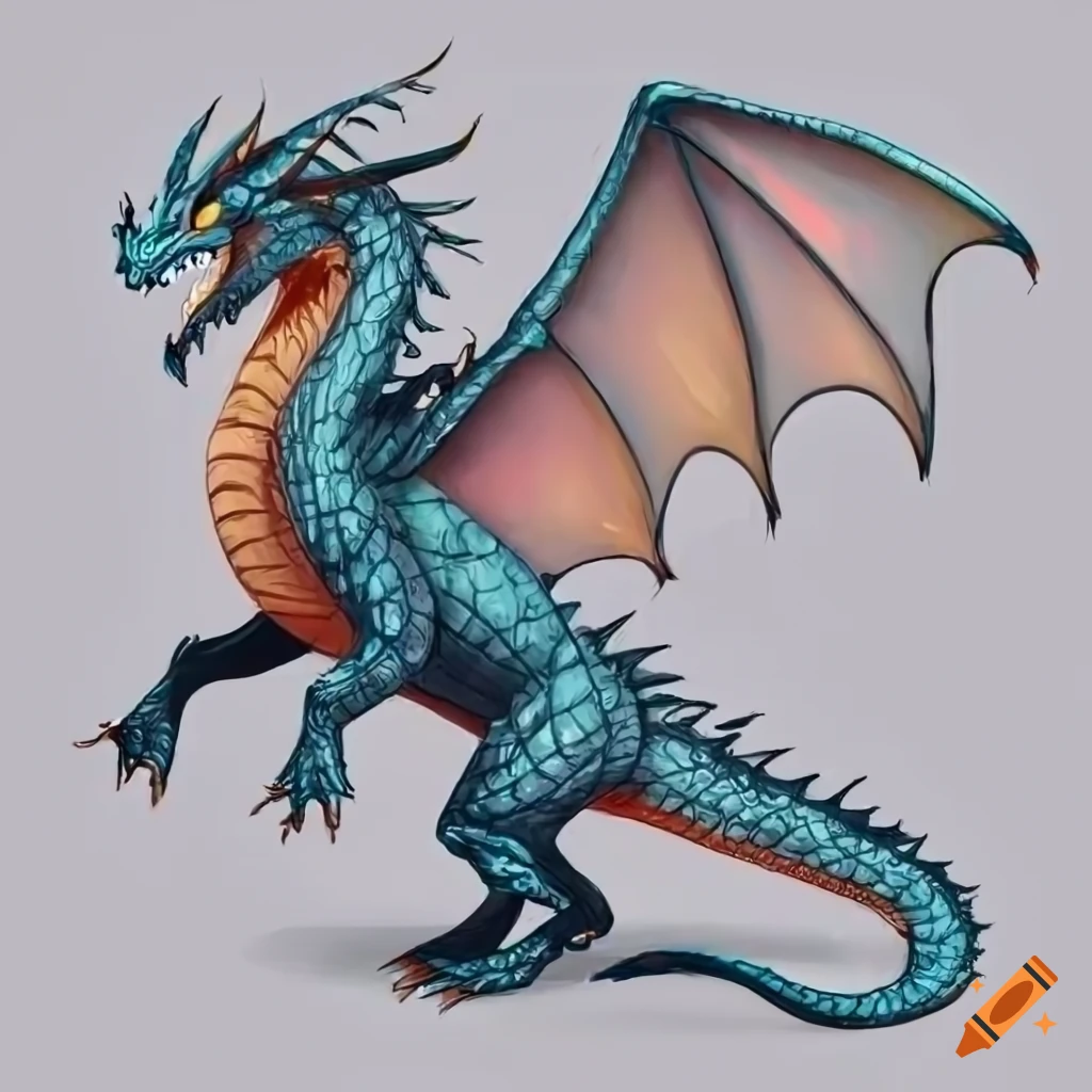 Dragon full length body, concept designs with side view, detailed ...
