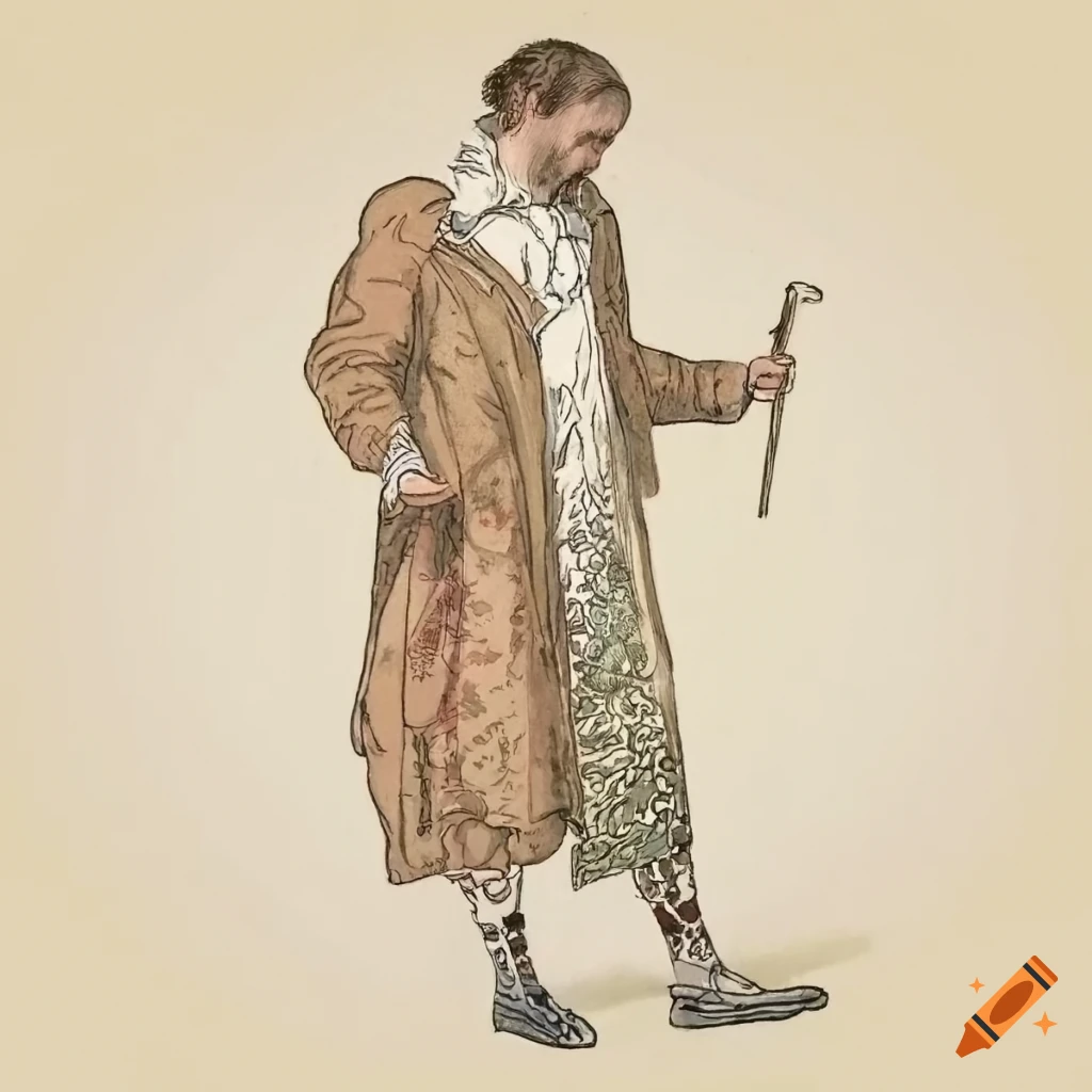 Full-length drawing of a man painter in art nouveau style