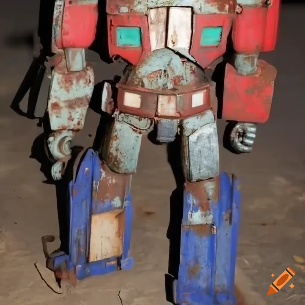 Old decrepit optimus prime bending over holding back and holding ...