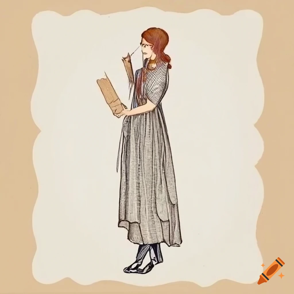 Full-length drawing of a woman librarian in art nouveau style on Craiyon