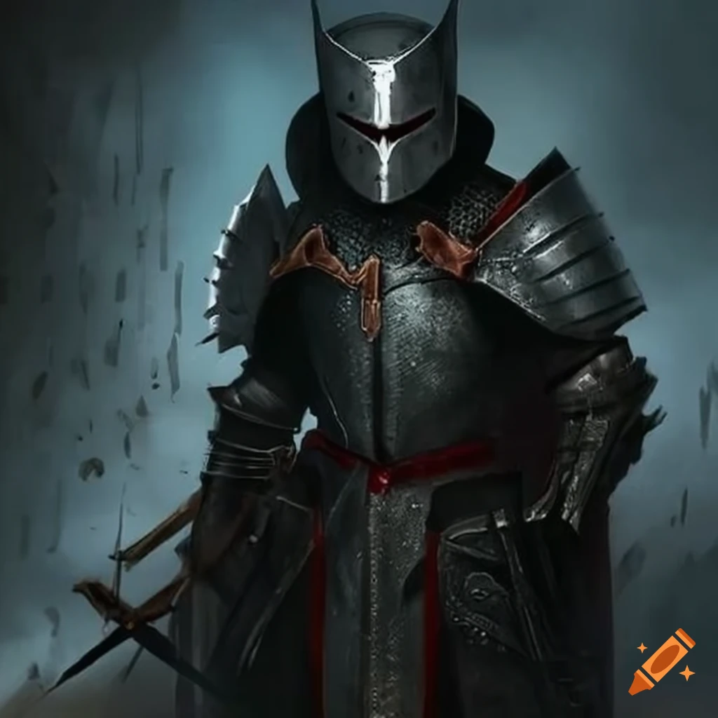A fierce crusader in menacing black armor ready for battle on Craiyon