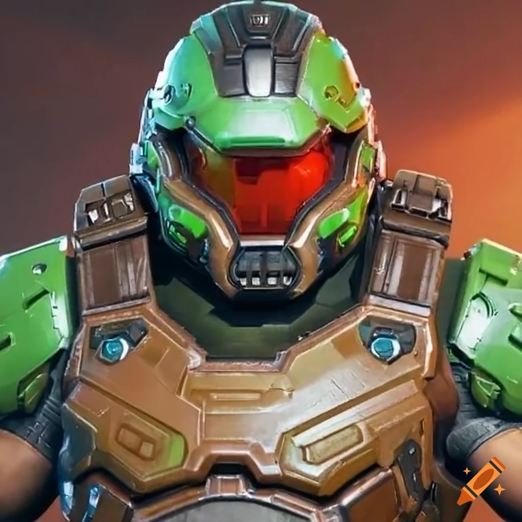 Doom Guy, Military green and brown armor, Doom Guy helmet, jacked guy ...