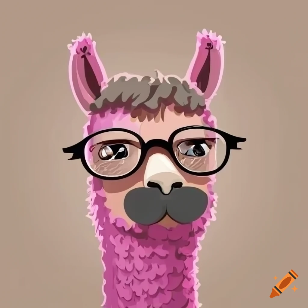 Cartoon avatar of a thinking llama with glasses and a mustache on Craiyon