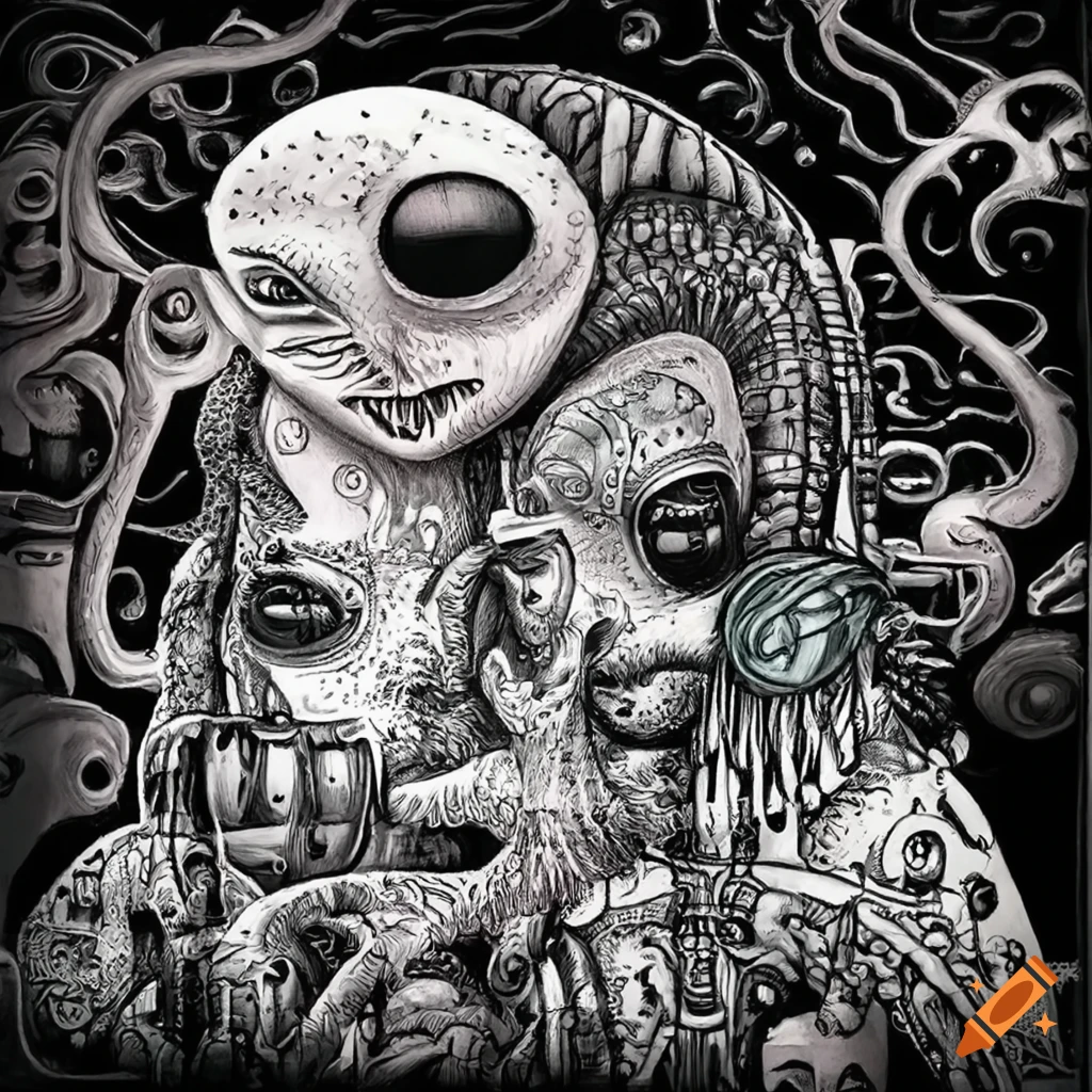 Joe fenton drawing scene decor black and white microcosme many ...