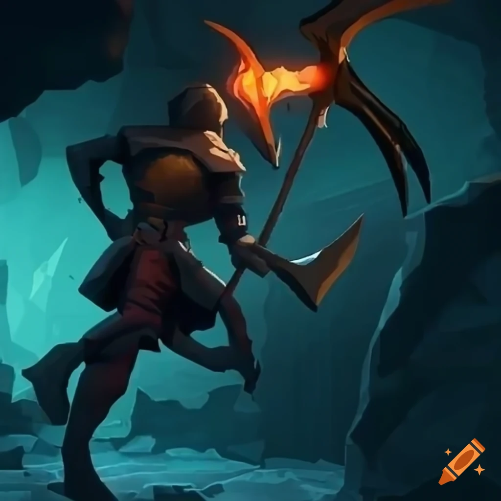 Unbreakable pickaxe, cave, ore on Craiyon