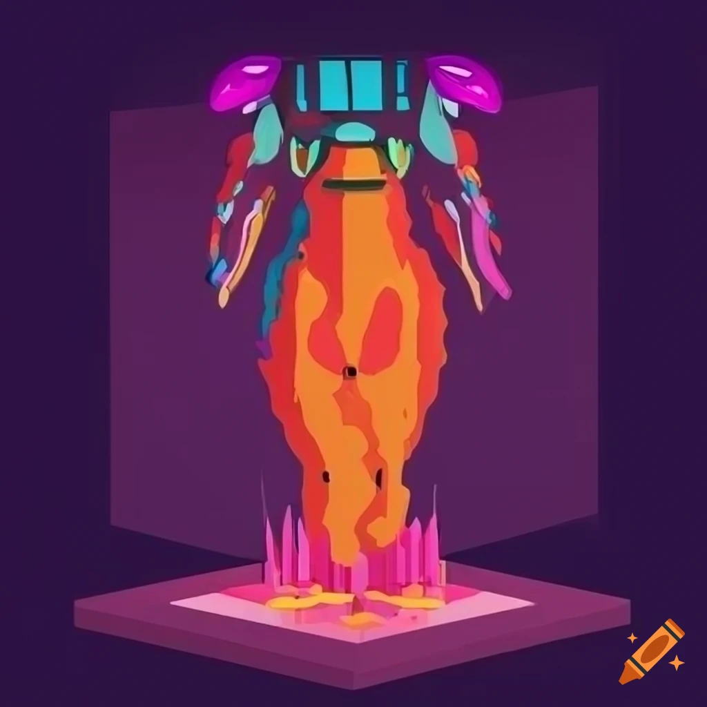 Gigantic monster, futuristic vector art, from below, isometric lighting ...