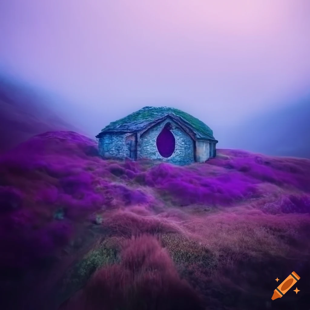 A soft gentle blues hobbit hovel in scottish highlands wildflowers ...