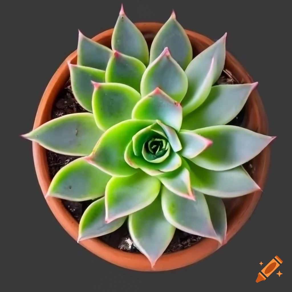 Succulent plant in a pot viewed from above over a white background