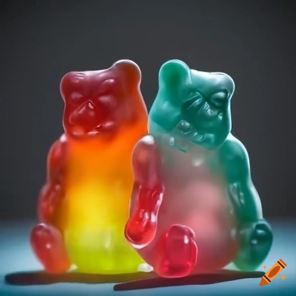 2 gummy bears holding scissors