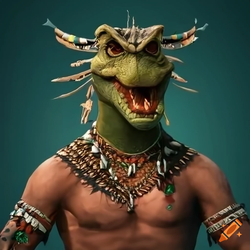 Crocodile man with tribal clothes, 4k resolution