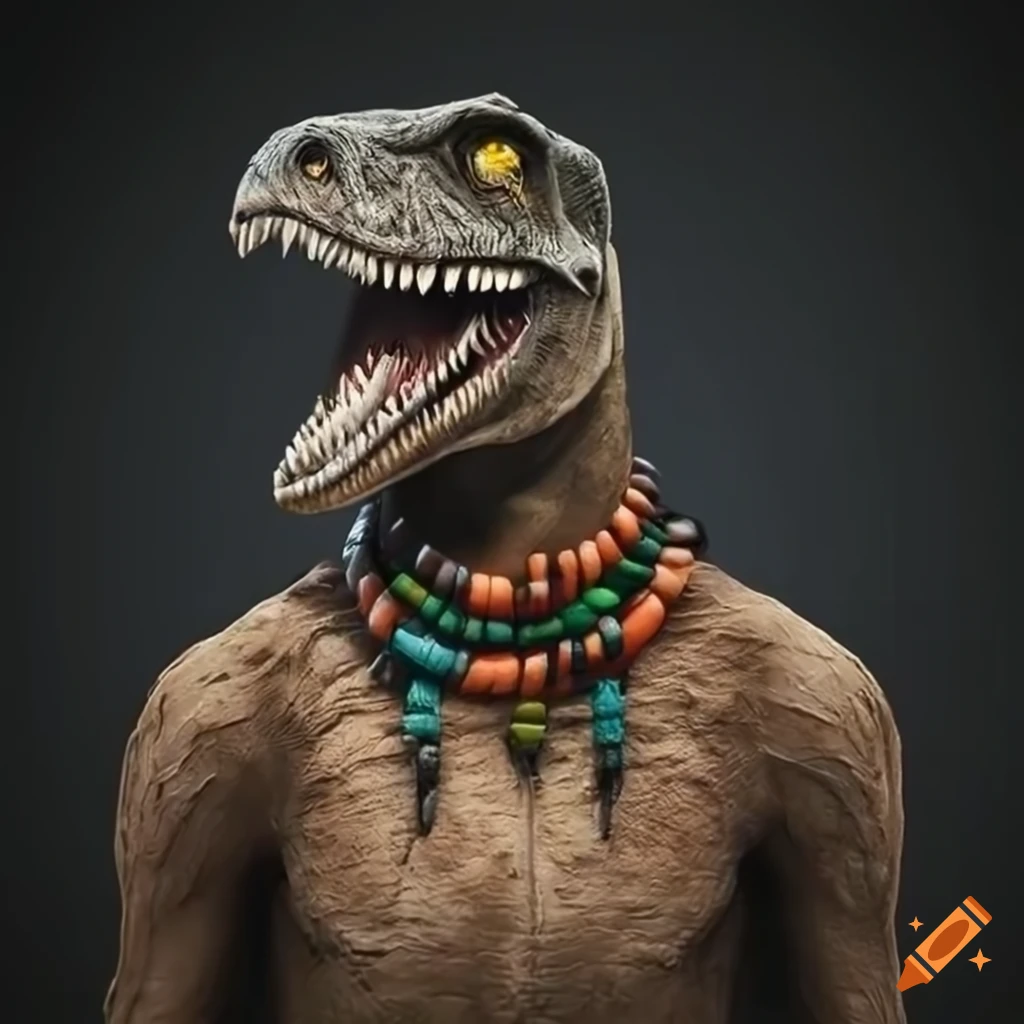 Velociraptor with tribal necklace around his neck, high definition on ...