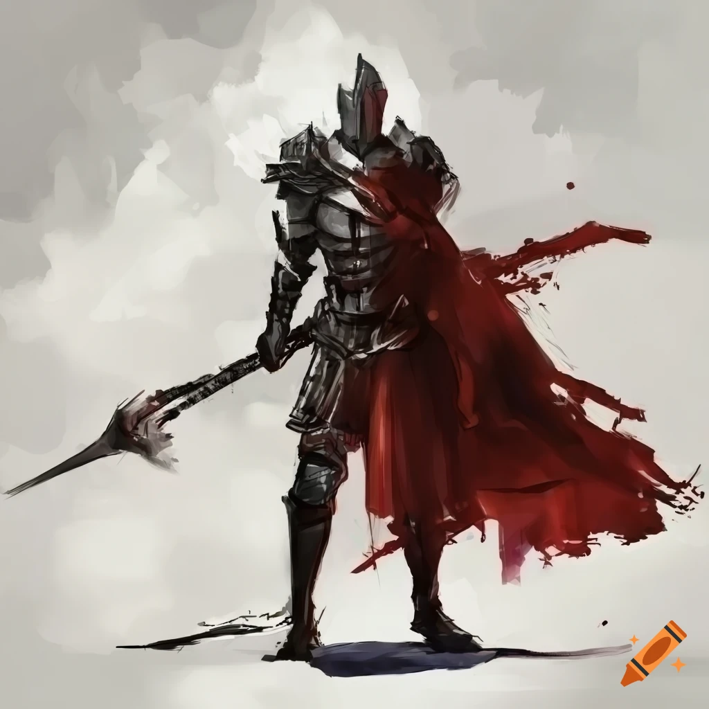 Armored male warrior wielding a lance illustrated by Yoji Shinkawa ...