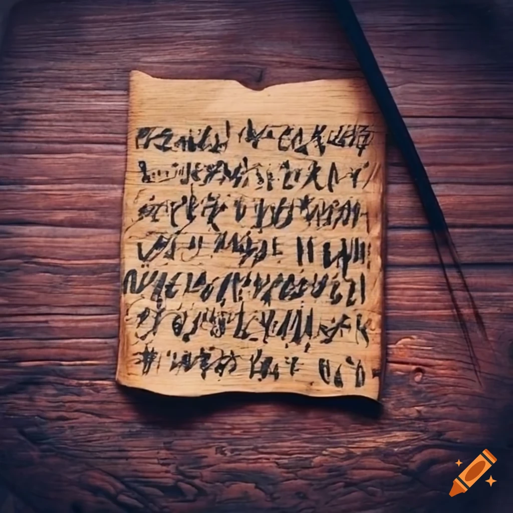 Medieval handwritten note on table viewed from above