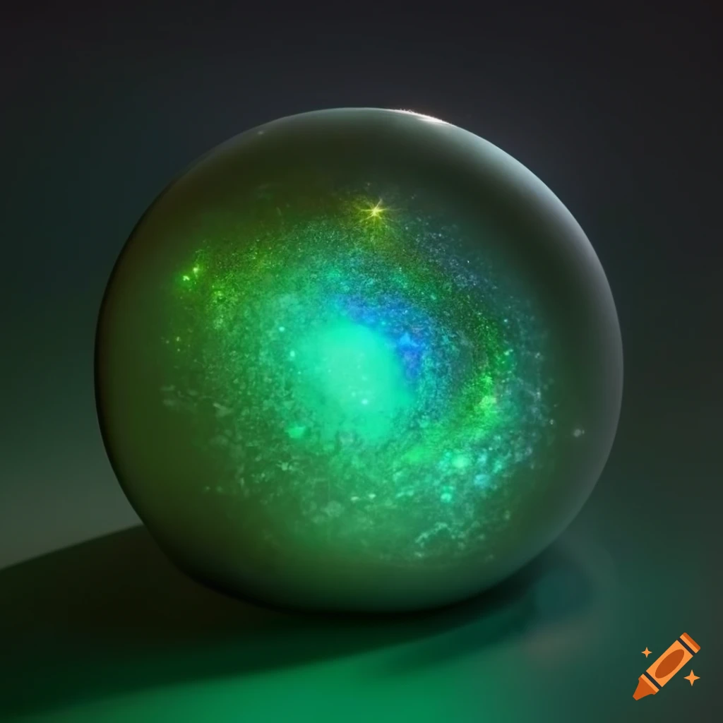 Magical crystalline orb shimmering with an iridescent green hue ...