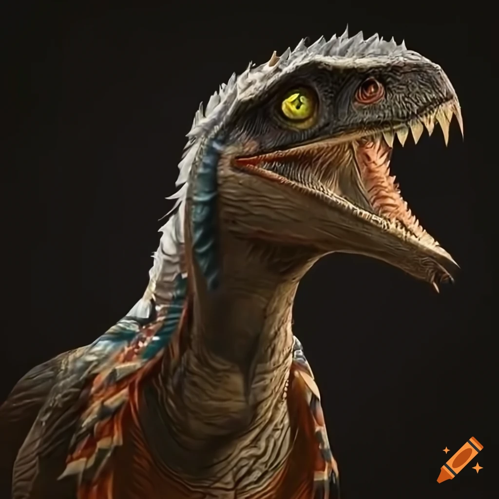 Velociraptor in tribal attire, 4k resolution