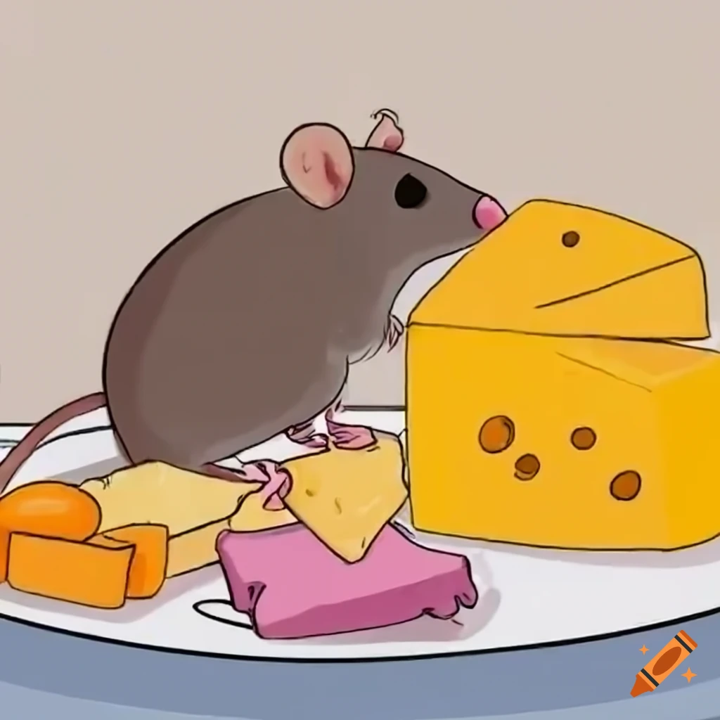 A playful mouse enjoying a cheese feast with a stylish ha