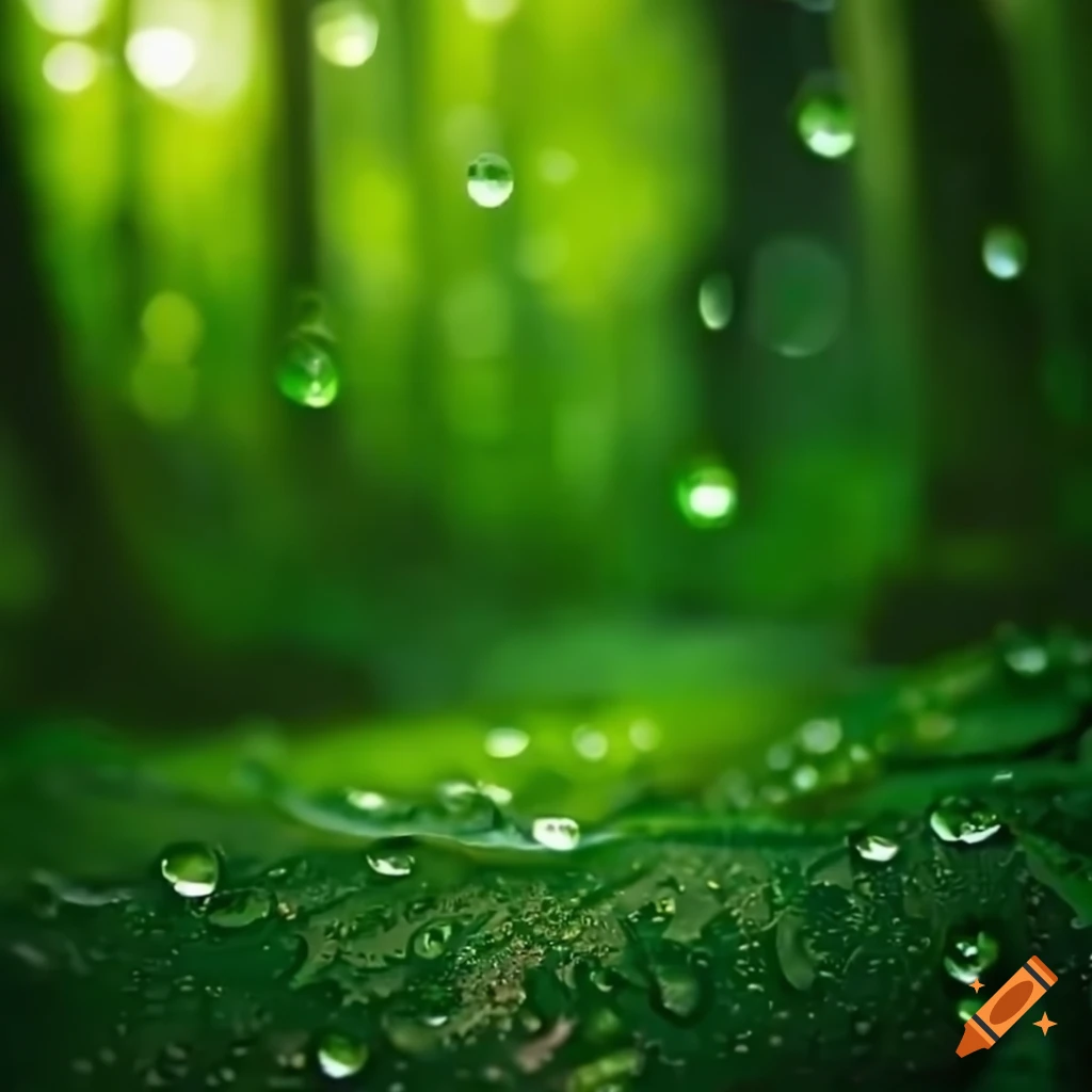 Beautiful green forrest with rain drops