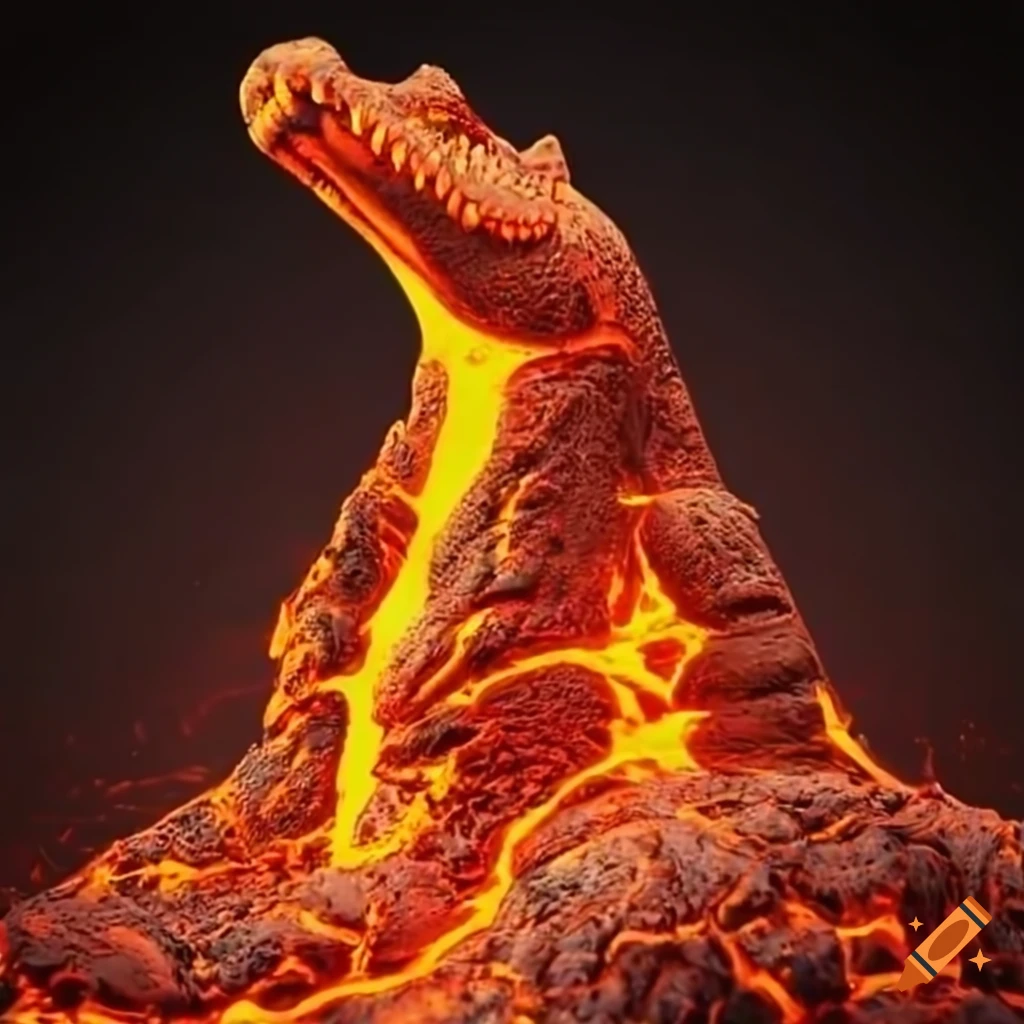 Molten lava resembling a crocodile, glowing in vibrant shades of orange ...