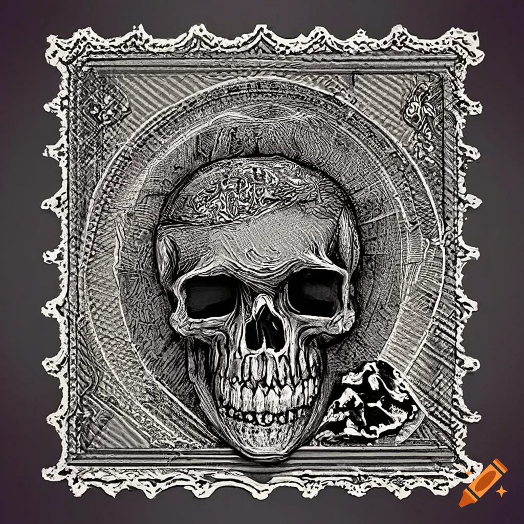 Skull on postal stamp dark abandon spooky on Craiyon