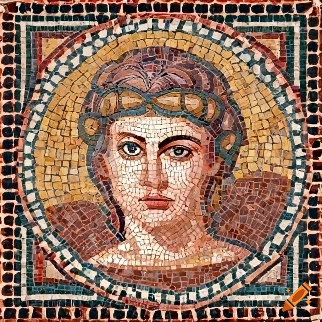 Roman mosaic with the portrait of a graceful and beautiful woman in a ...