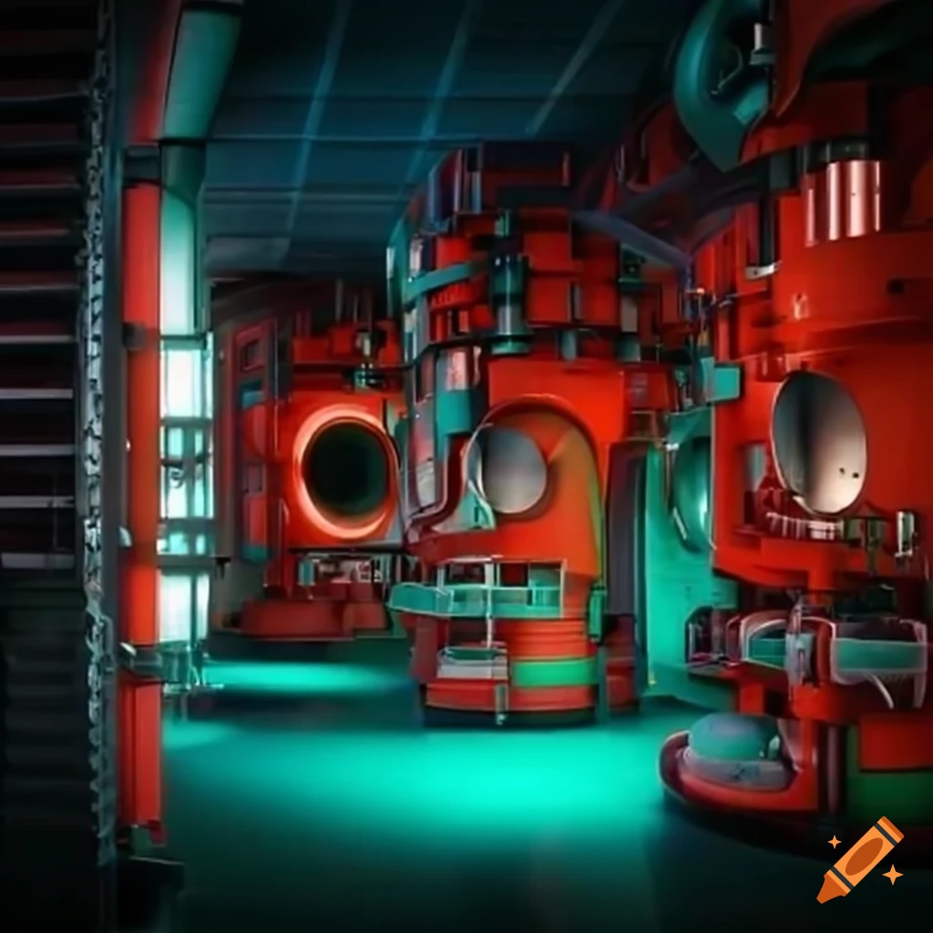 Large futuristic colourful mechanical food factory interior on Craiyon