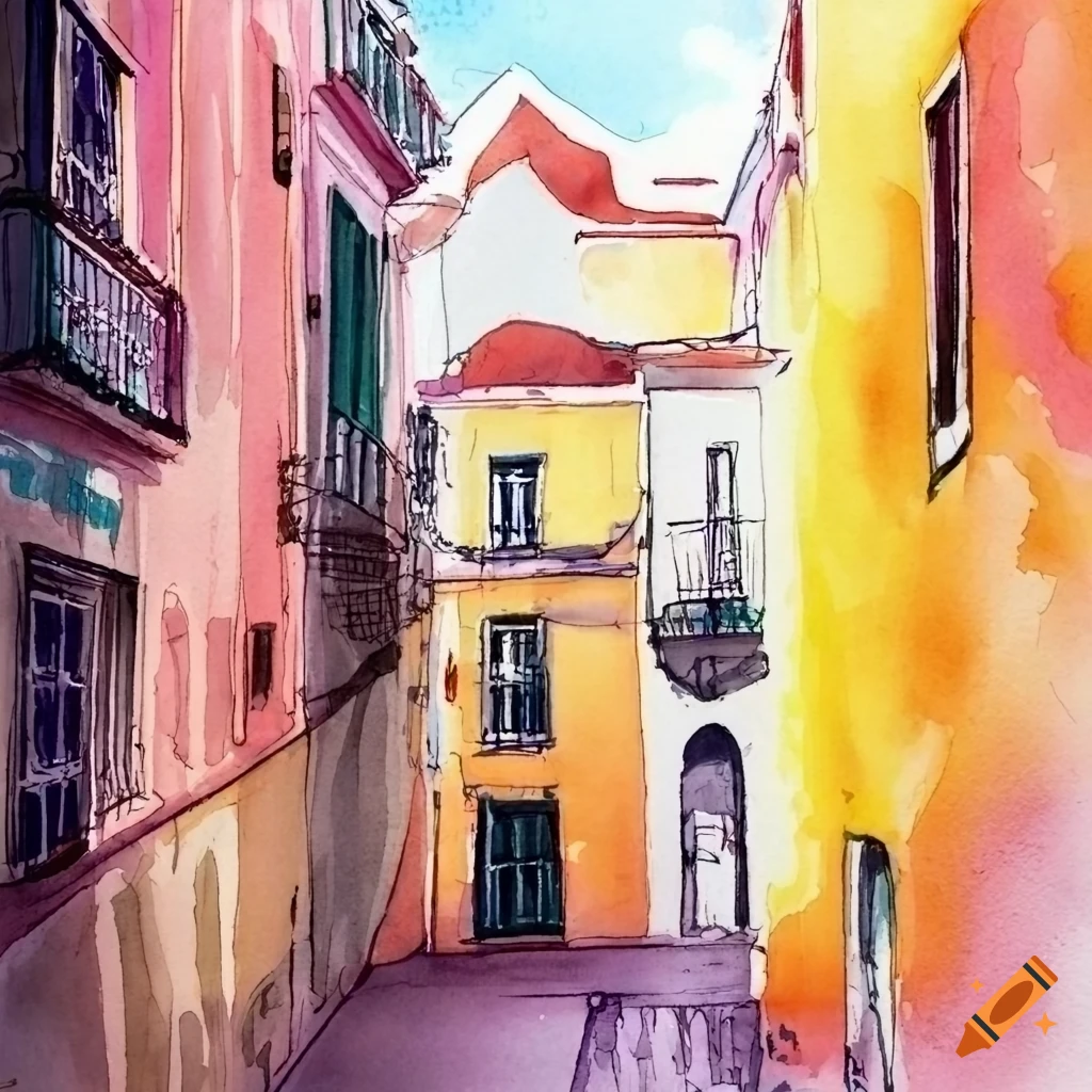 Lisbon, portugal, watercolour and ink on Craiyon