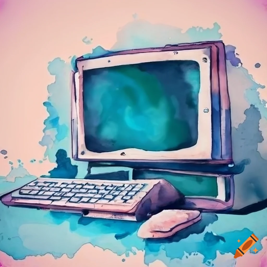 Computer in watercolour style on Craiyon