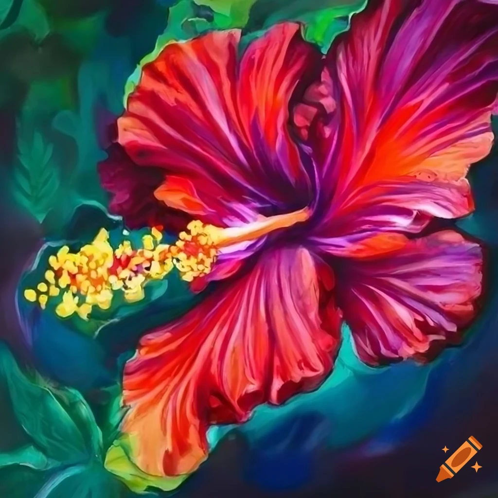 Lush hibiscus flower in the style of turnowsky art
