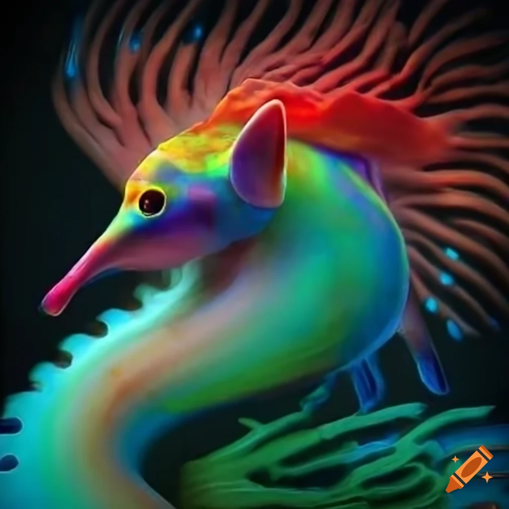 Create a photo of an imaginative colorful river creature that could ...