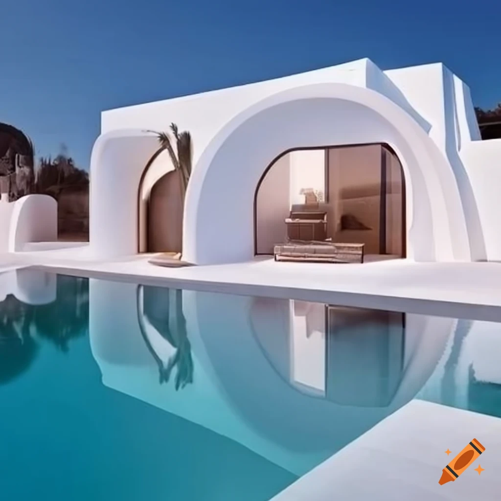 A 300 meters modern villa iranian santorini style white bricks pool
