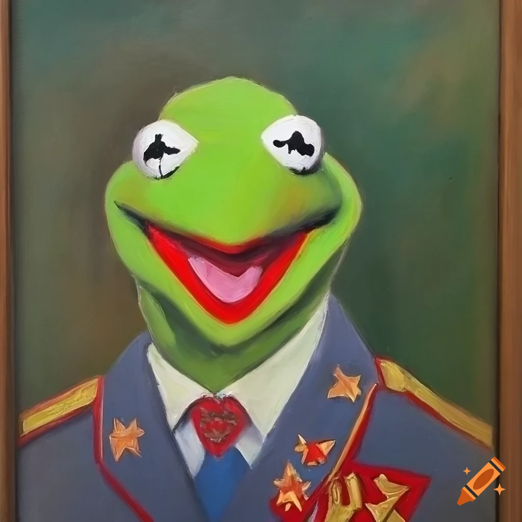 Oil painting portrait of soviet dictator kermit the frog on Craiyon