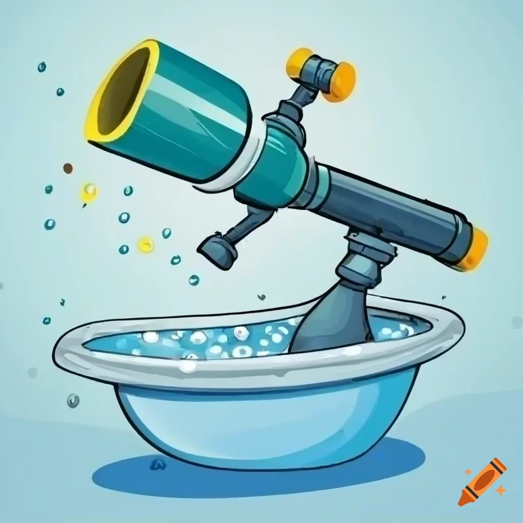 Cartoon illustration of a telescope enjoying a bubble bath on Craiyon