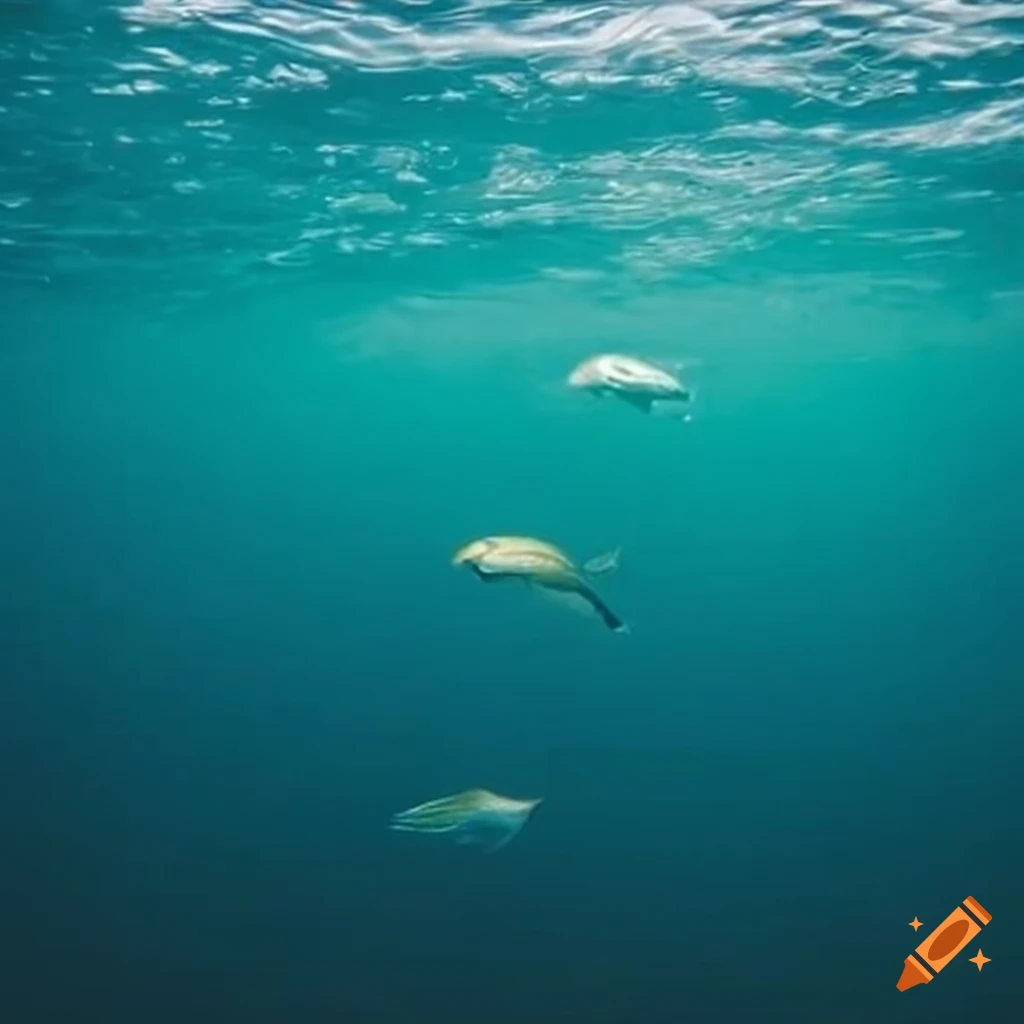 A fish view from the back swimming to surface in a empty ocean on Craiyon