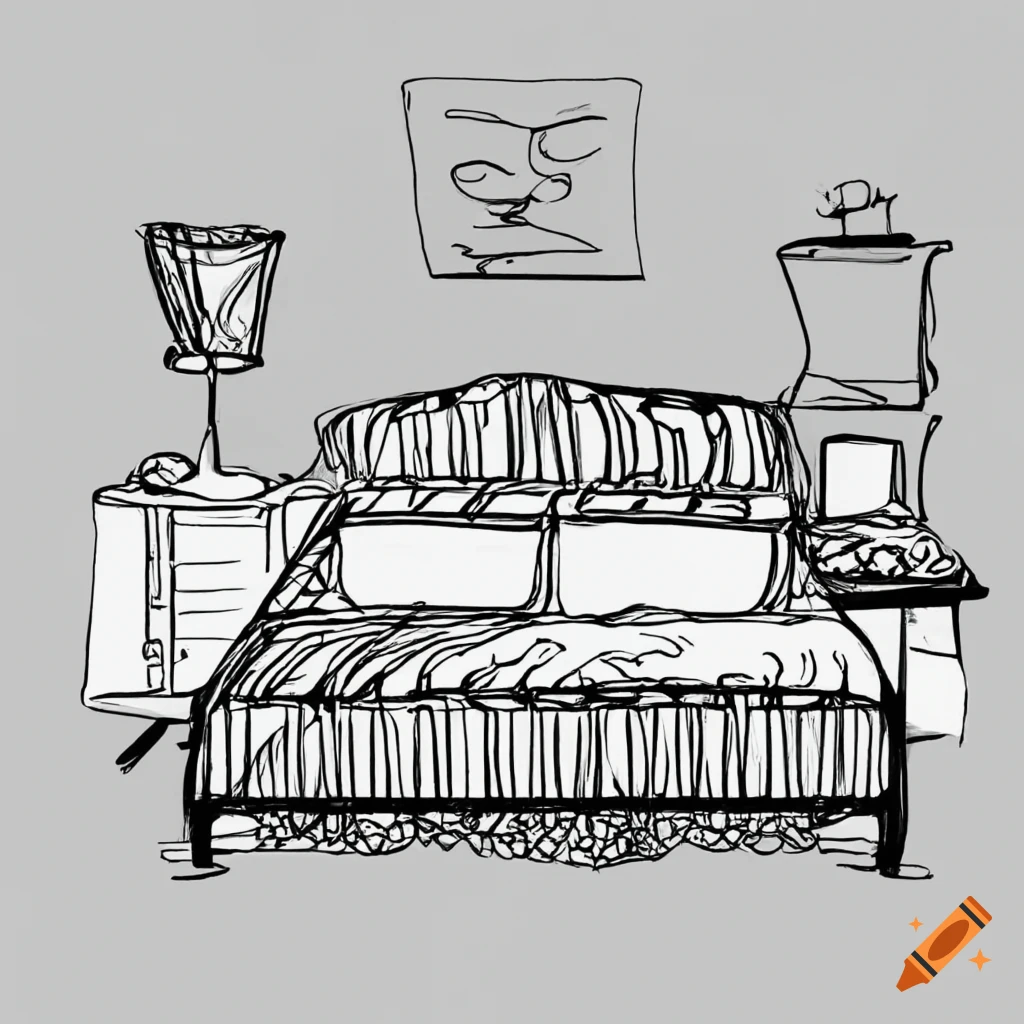 Line drawing of a bedroom on Craiyon