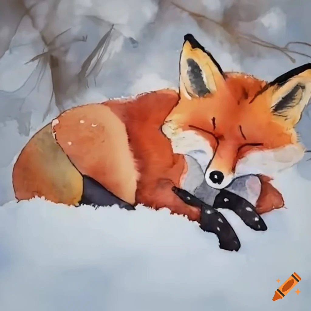 Cute fox is sleeping on snow