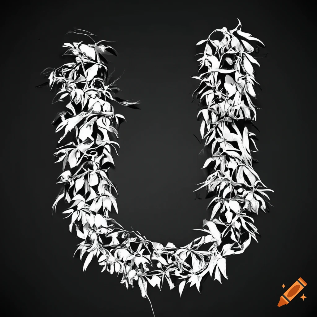 The letter u made from tree branches in black and white with black ...