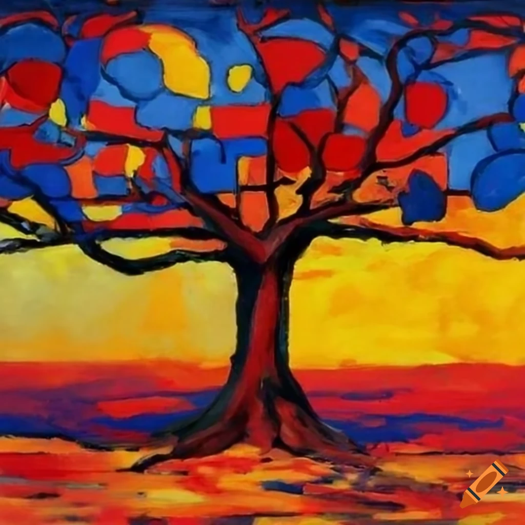 Tree painted by mondrian