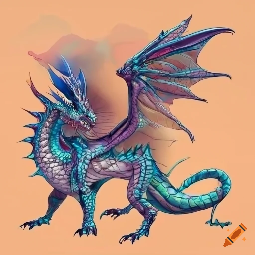 Concept designs of a dragon. Full dragon body. Dragon has four legs and ...
