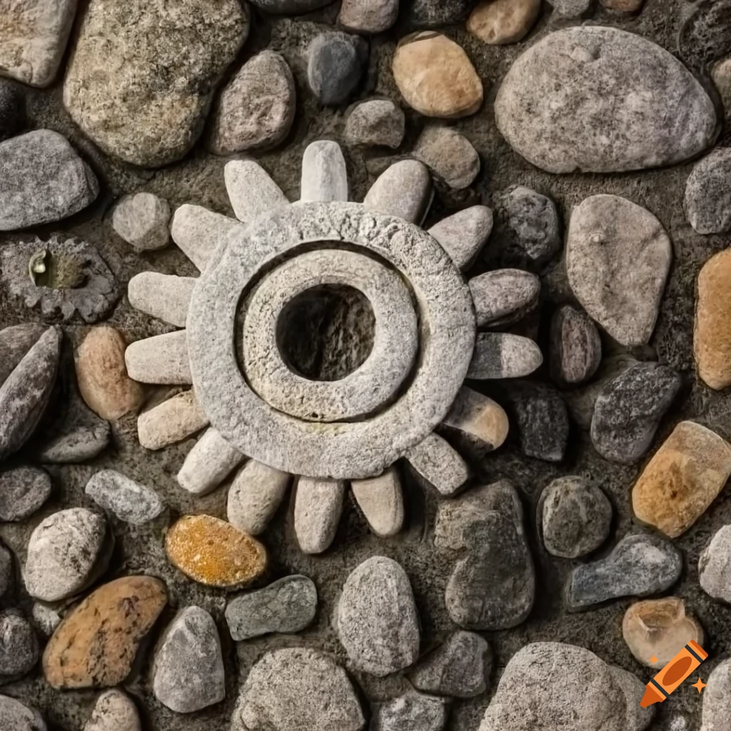 A stone gear icon made of stone on a stone background on Craiyon