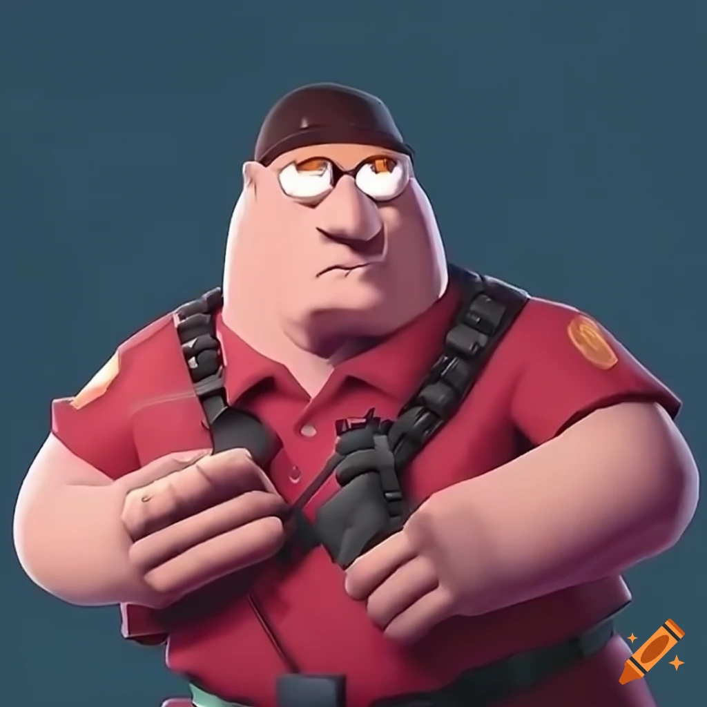 Peter griffin playing tf2 on his gaming setup pc on Craiyon