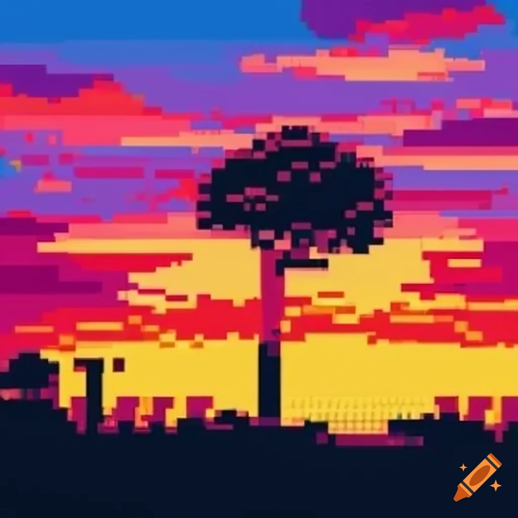 Pixel art of an epic sunset on Craiyon