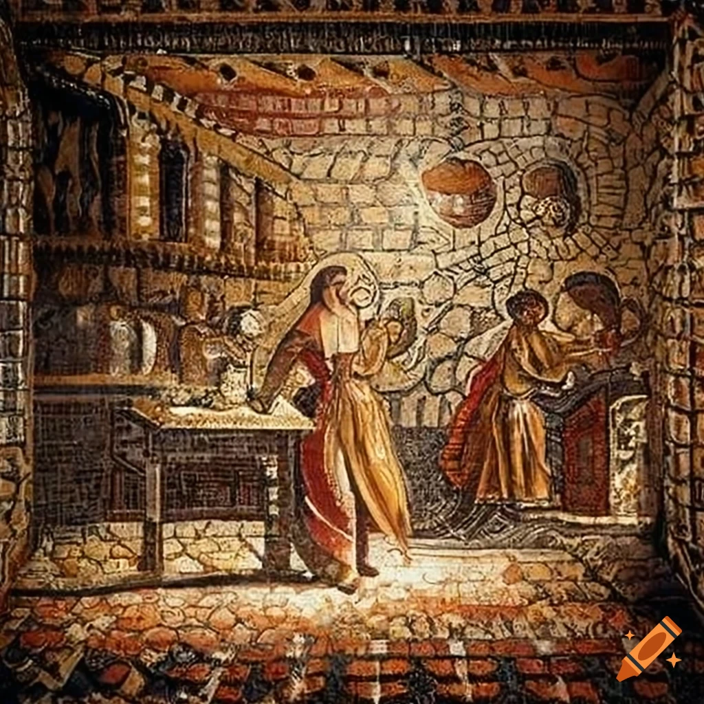 Ancient roman mosaic of alchemist laboratory on Craiyon