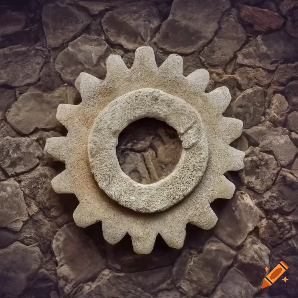 A stone gear icon made of stone on a stone background on Craiyon