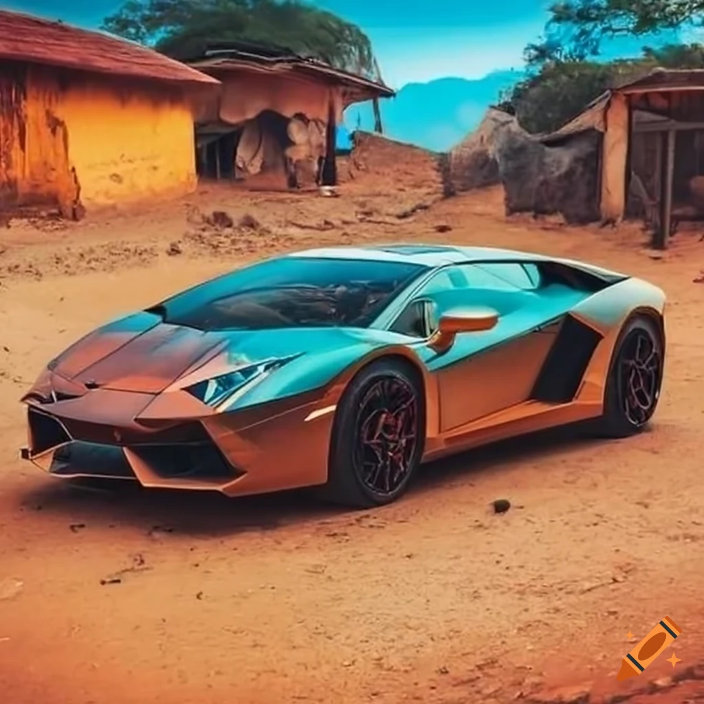 Lamborghini parked in rural area in africa