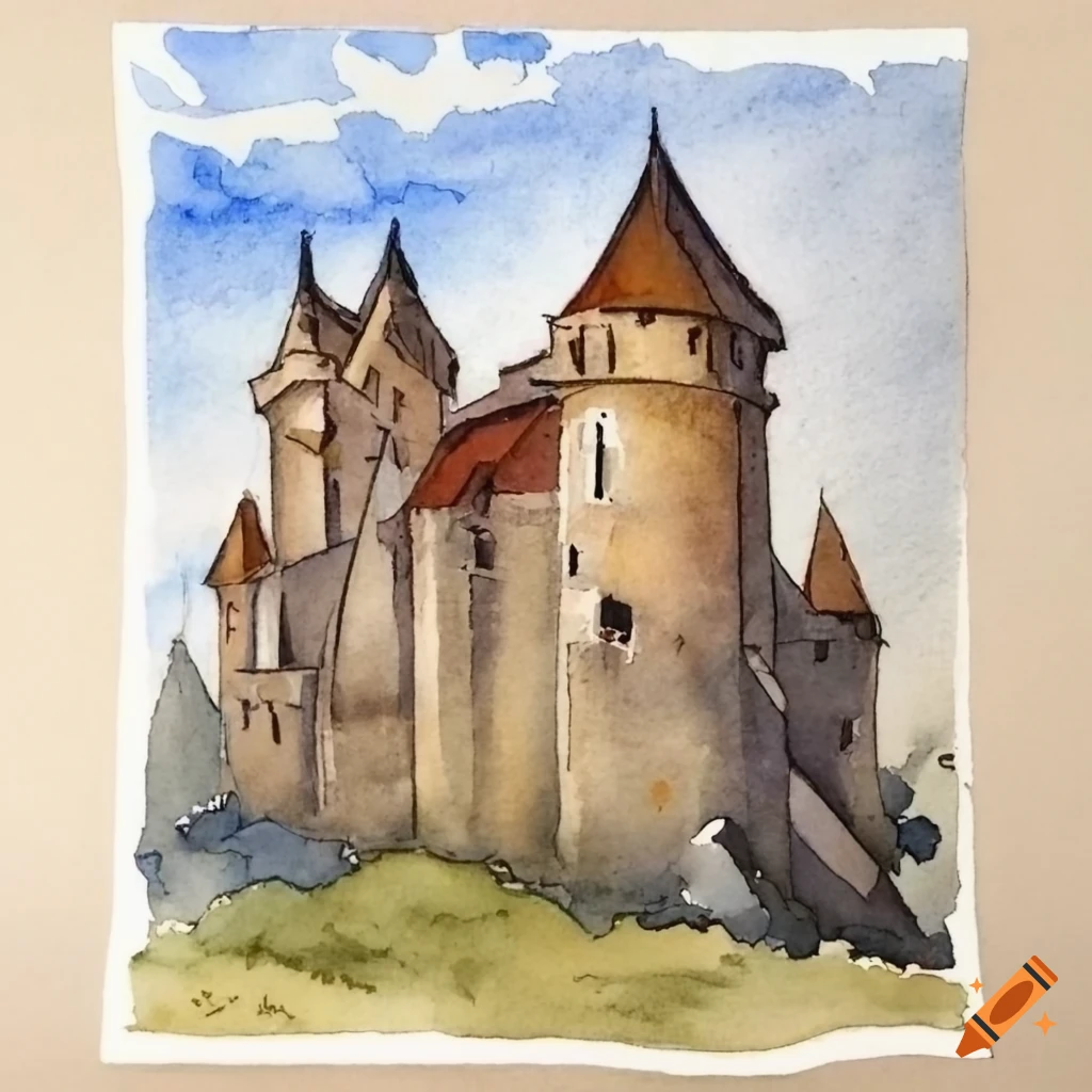 Database a watercolour painting of a medieval castle