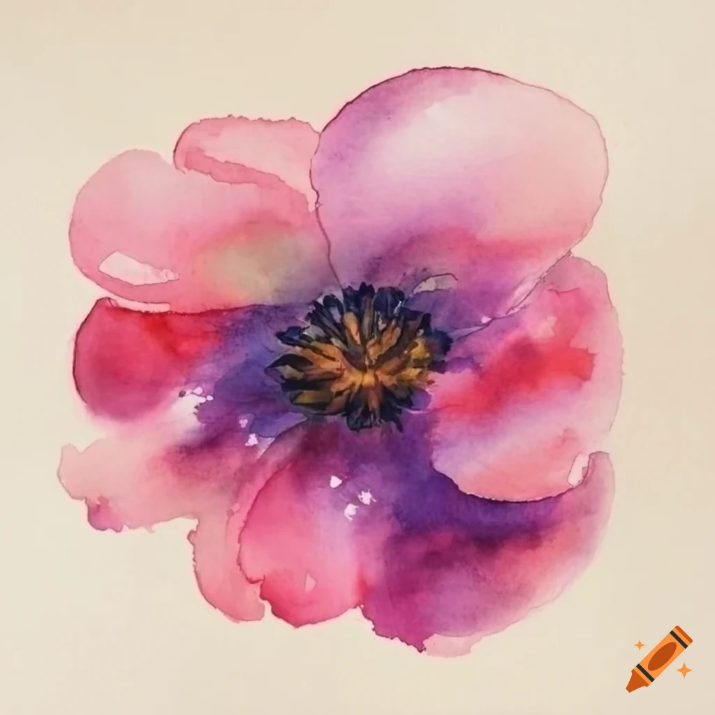 Upside down watercolor painting of rare flowers on grain paper on Craiyon