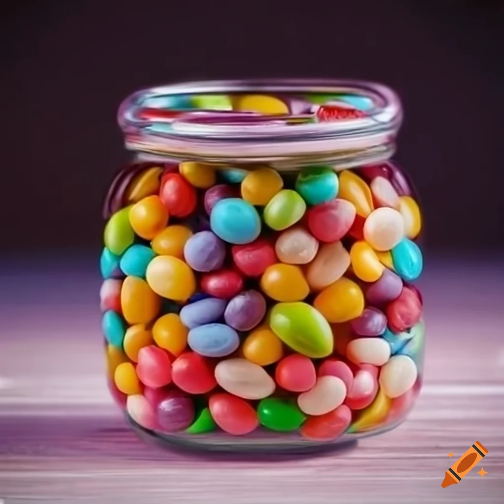 (full), a glass jar full of colorful candies on Craiyon